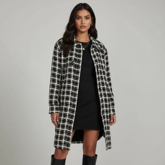 Marled | Jackets & Coats | Marled Womens White Black Gold Plaid Tweed ...